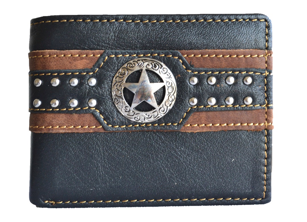 Leather Wallets for Men Short Bi-fold Wallet Western Cowboy Texas Star ...