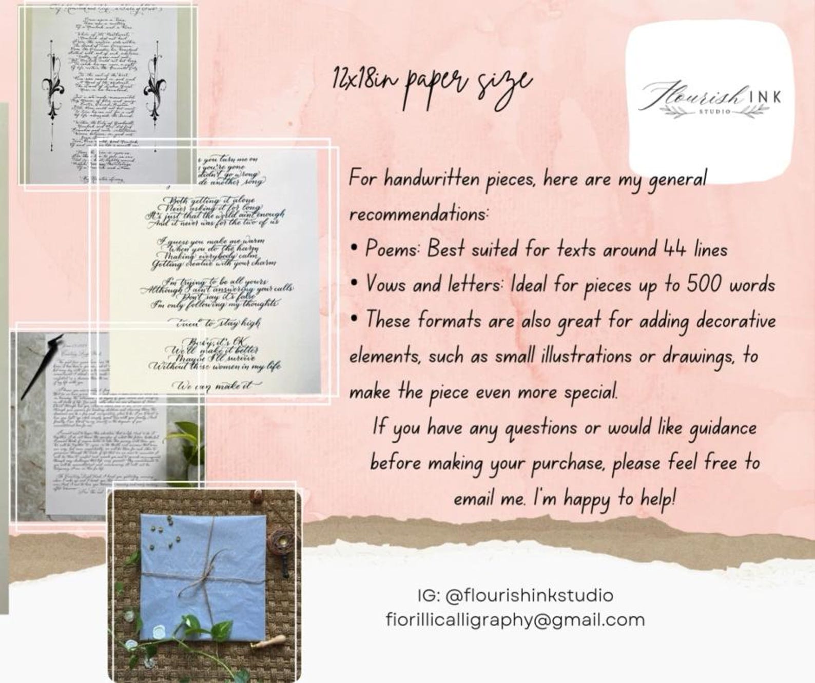 12x18in Handwritten Letters, Poems, Calligraphy Wedding Vows ...