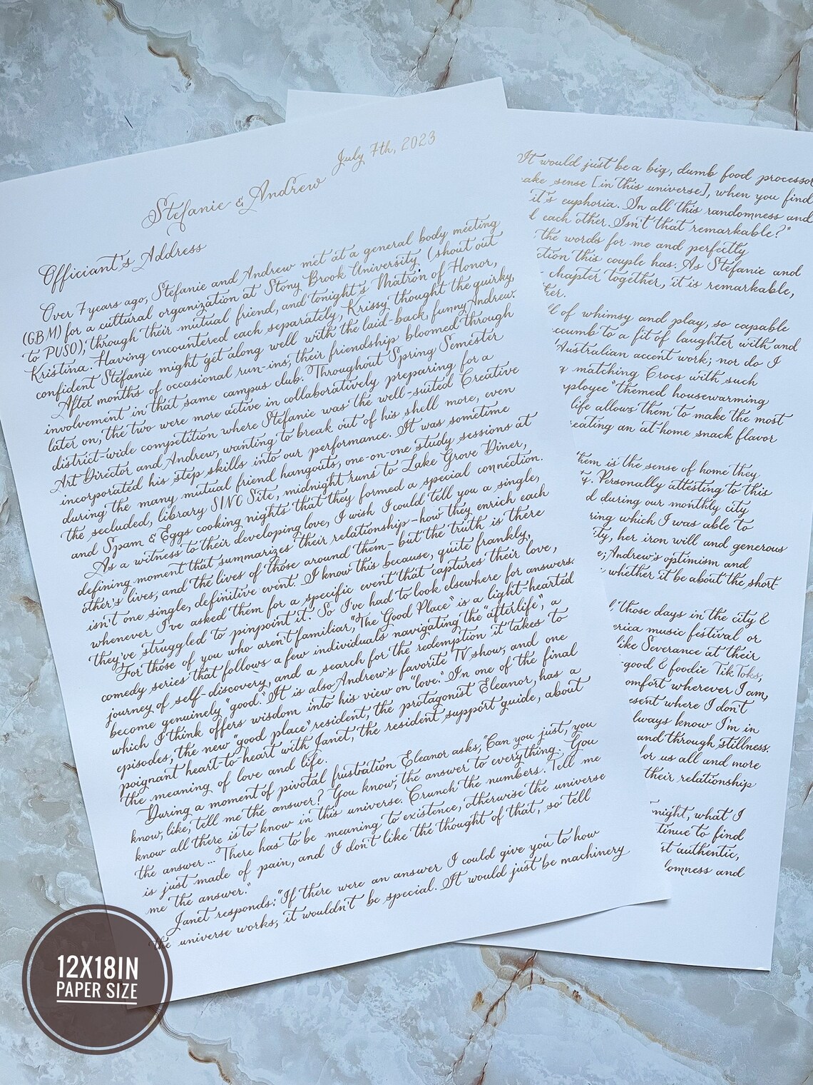 12x18in Handwritten Letters, Poems, Calligraphy Wedding Vows ...