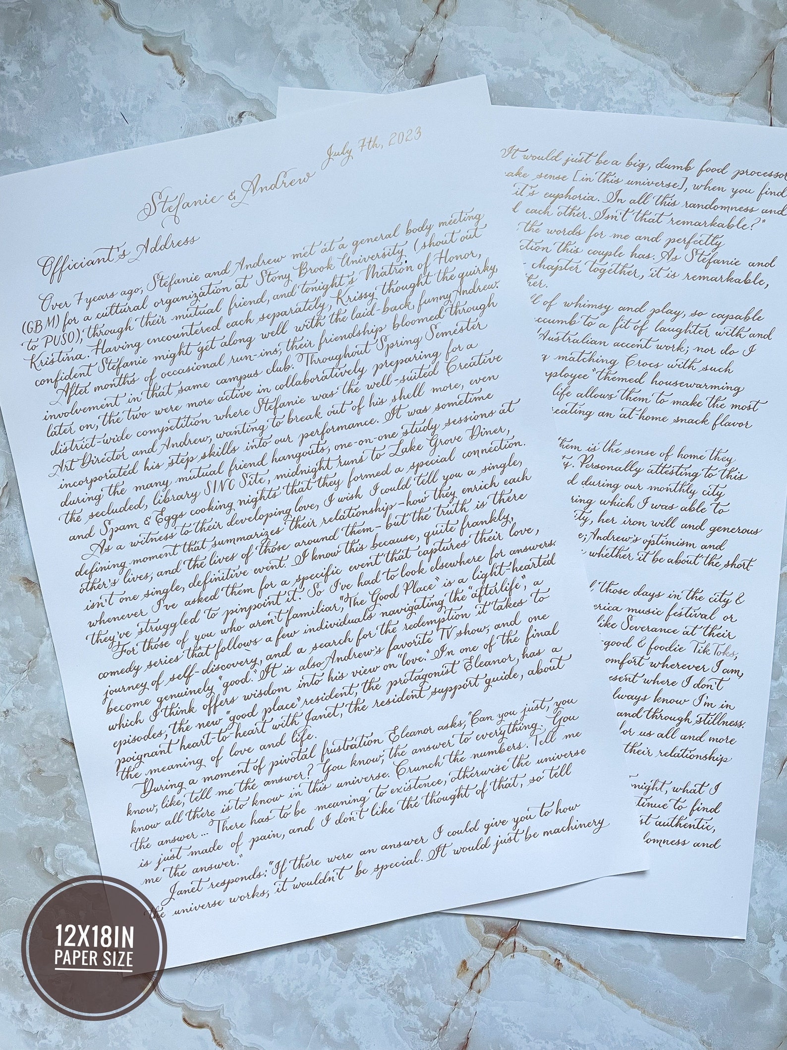 12x18in Handwritten Letters, Poems, Calligraphy Wedding Vows ...