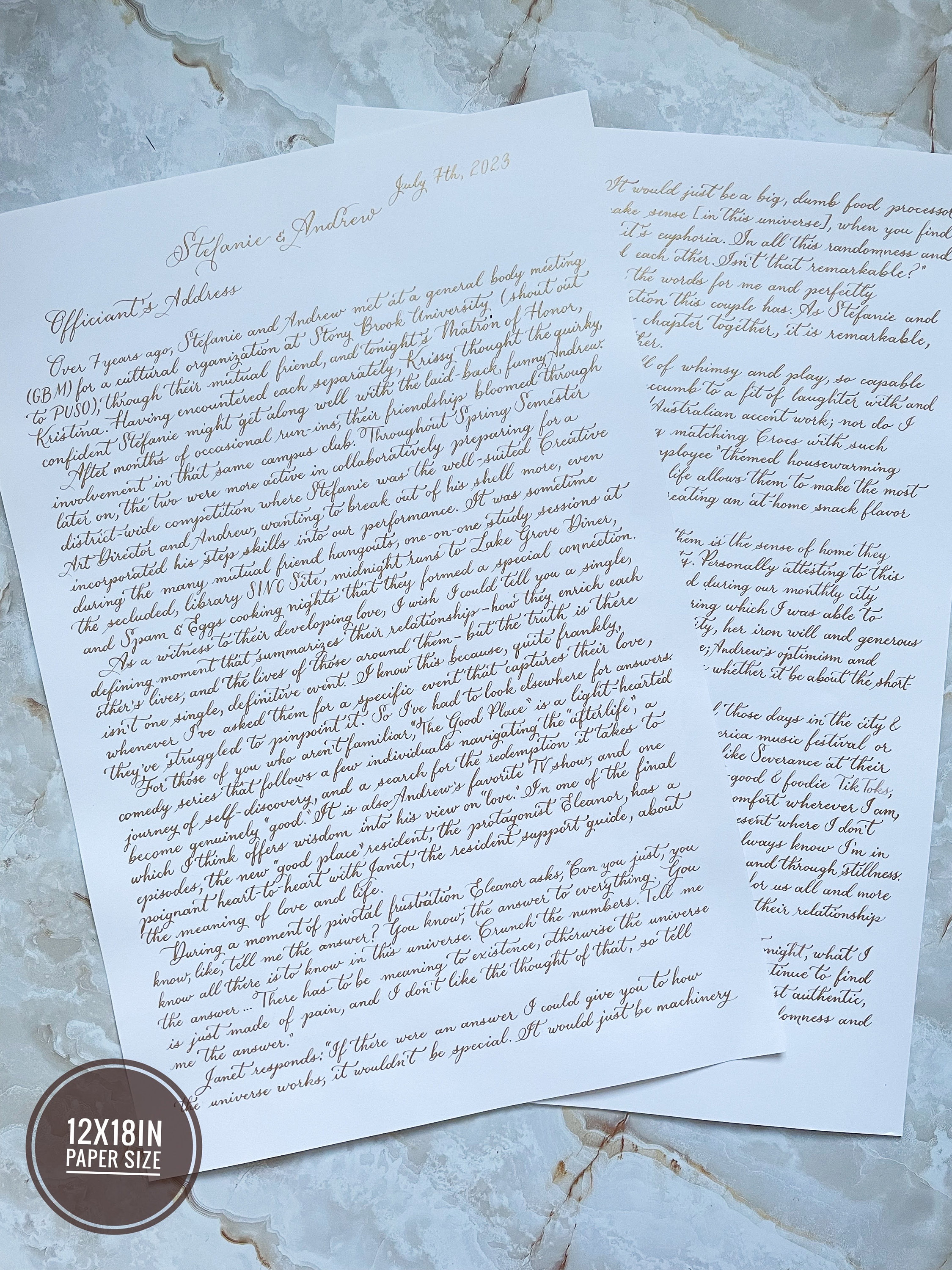 12x18in Handwritten Letters, Calligraphy Wedding Vows, Valentines Day ...