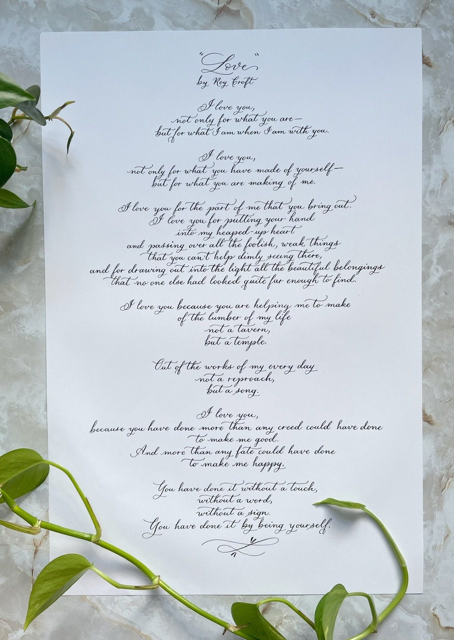 12x18in Handwritten Letters, Calligraphy Wedding Vows, Valentines Day ...