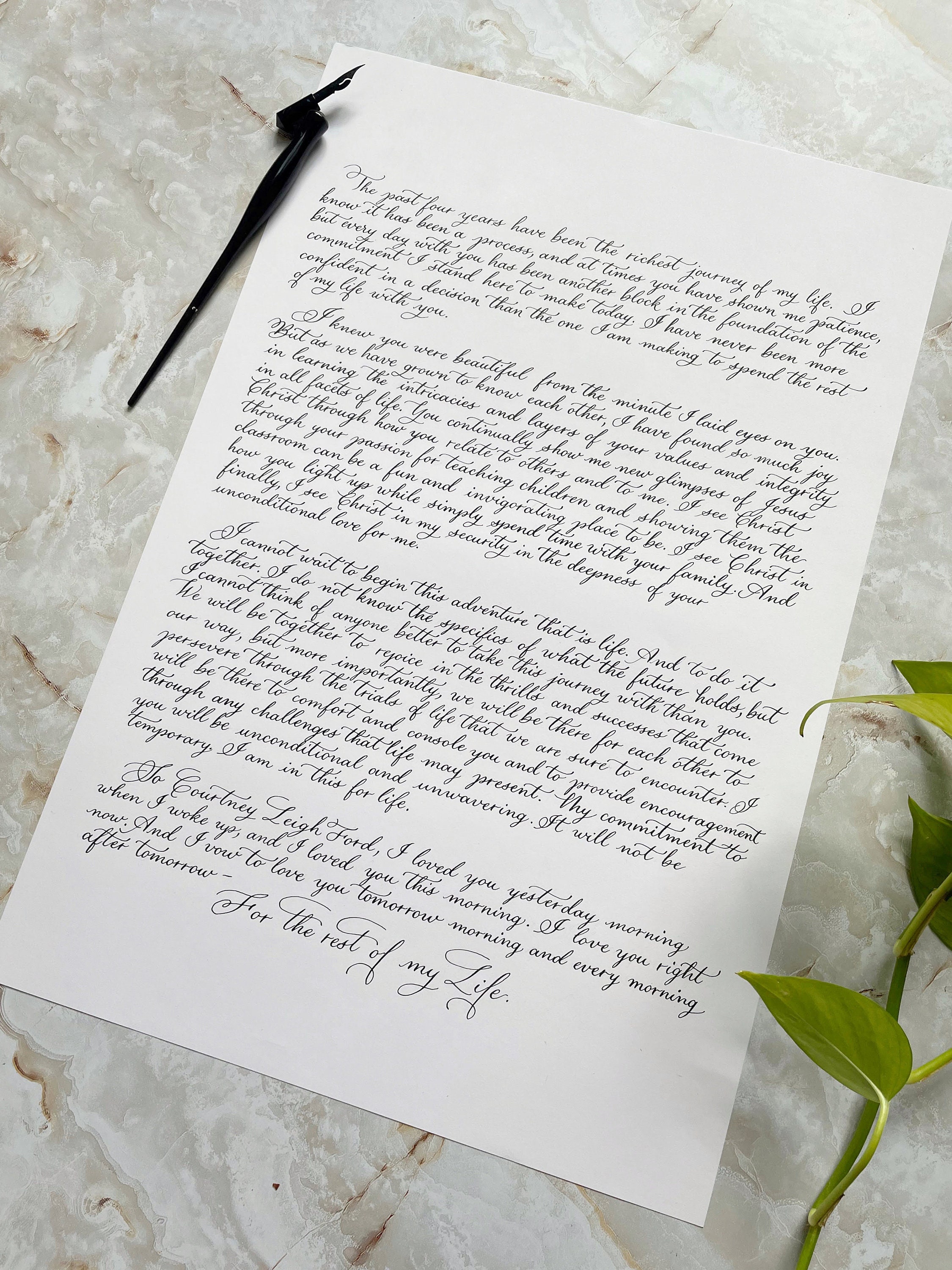 12x18in Handwritten Letters, Calligraphy Wedding Vows, Valentines Day ...