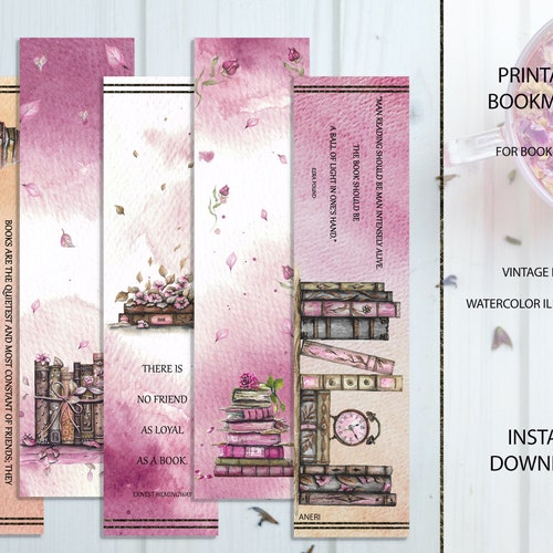 Printable Vintage Bookmarks Book Lovers Watercolor - Etsy