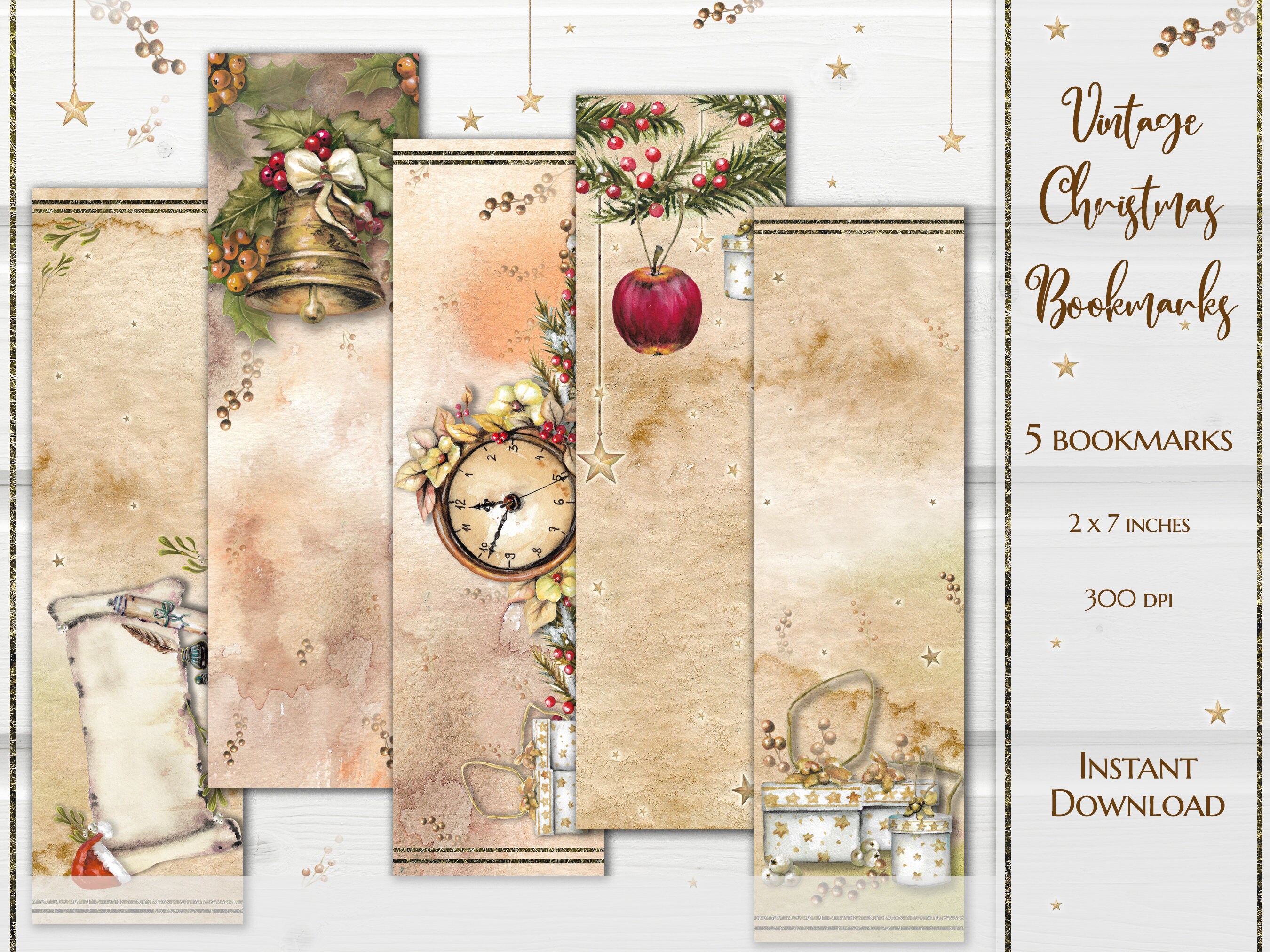 Vintage Christmas Printable Bookmarks Holidays (Instant Download) - Etsy