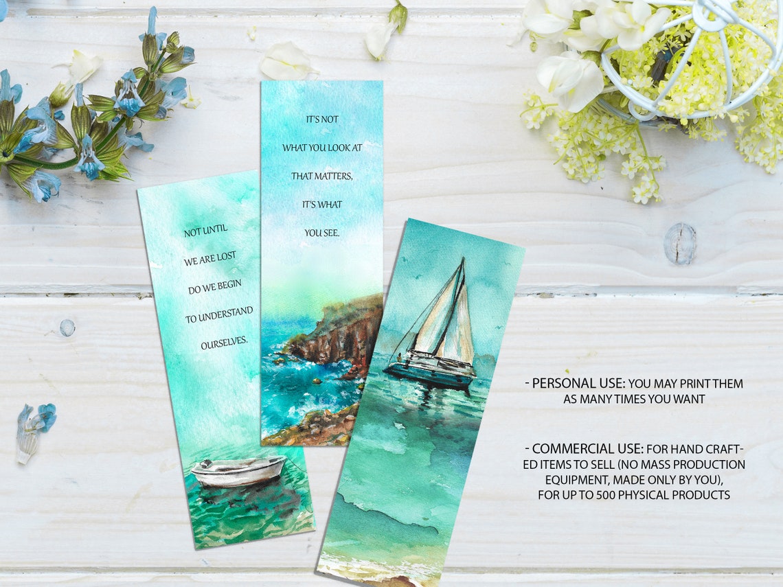 Printable Bookmarks With Watercolor Illustrations, Summer, Sea Bookmark ...