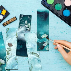 Printable Bookmarks "flowers in Water", Digital Download, Turquoise ...