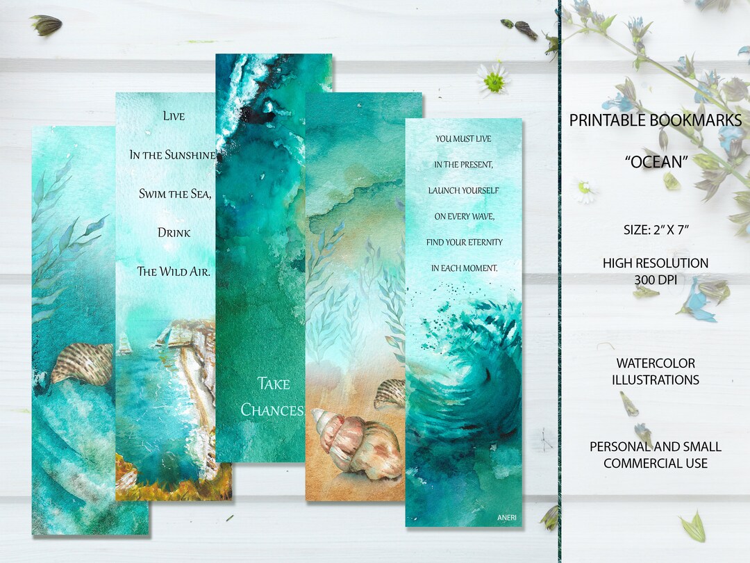 Printable Bookmarks With Watercolor Illustrations, Sea, Ocean Design ...