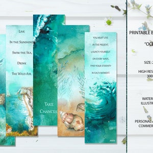 Printable Bookmarks With Watercolor Illustrations, Sea, Ocean Design ...