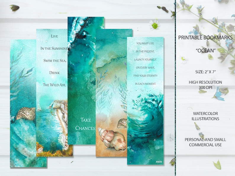 Printable Bookmarks With Watercolor Illustrations, Sea, Ocean Design ...