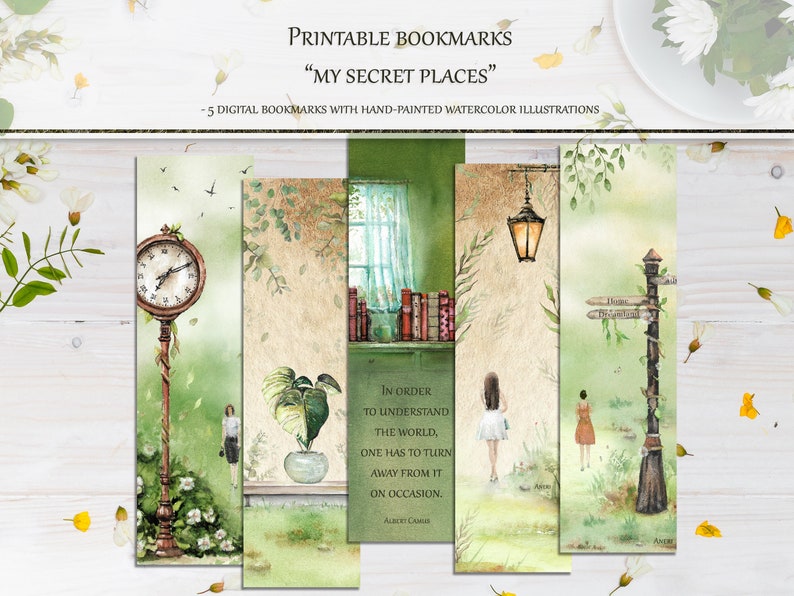 Digital Bookmarks "my Secret Places", Printable PNG Bookmark, Green ...