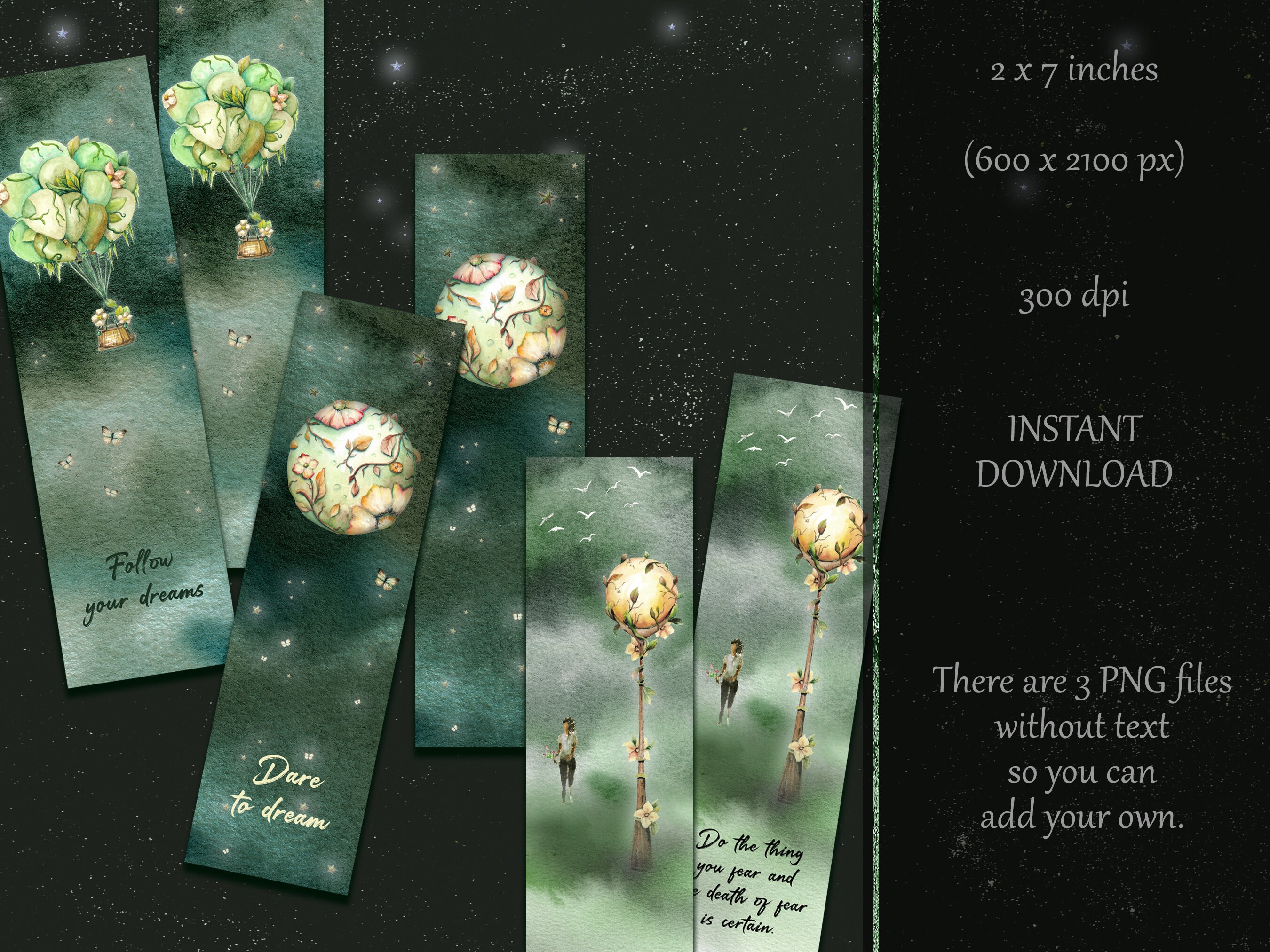 Watercolor Planet Bookmarks: Dreamy Nights Floral Art (digital PNG) - Etsy