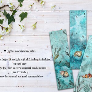Watercolor Under the Sea Bookmarks: Sea Turtle, Jellyfish (digital ...
