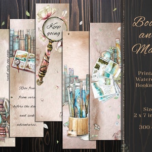 Books and Maps Digital Bookmarks, Vintage Travel Printable Bookmarks ...