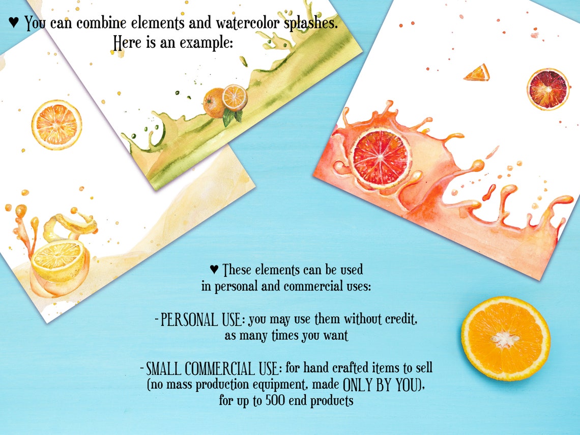 Citrus Fruits Clipart and Watercolor Backgrounds, Digital Paper With ...