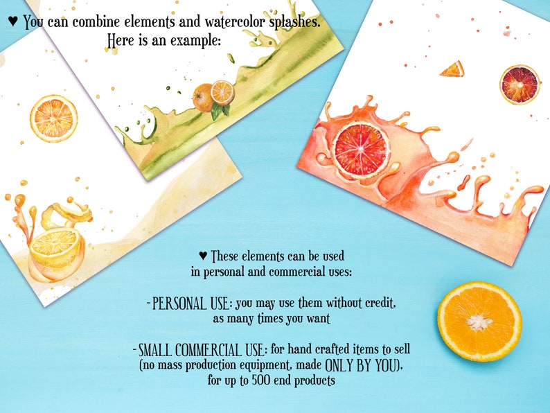 Citrus Fruits Clipart and Watercolor Backgrounds, Digital Paper With ...