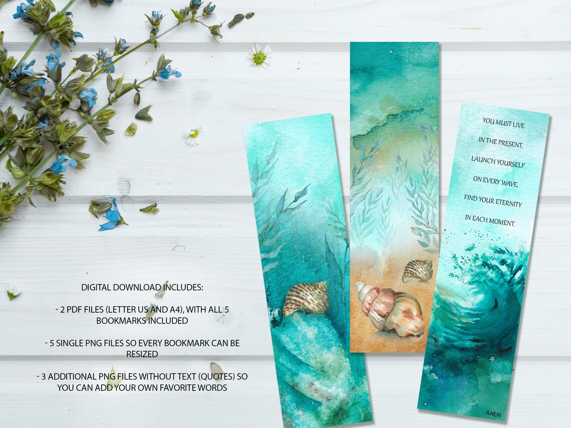 Printable Bookmarks With Watercolor Illustrations, Sea, Ocean Design ...