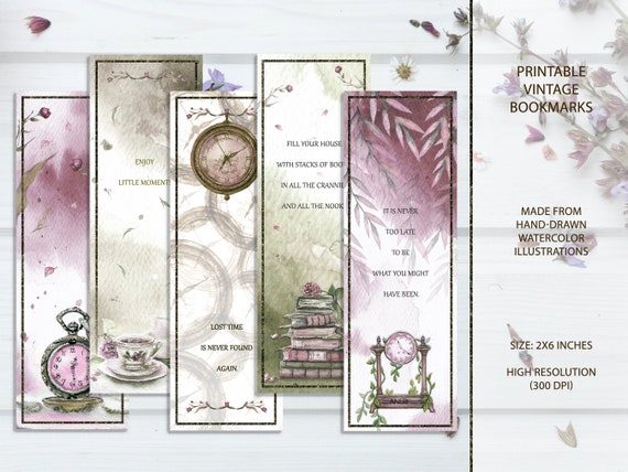 Printable Vintage Bookmarks Digital Bookmarks PNG Watercolor - Etsy