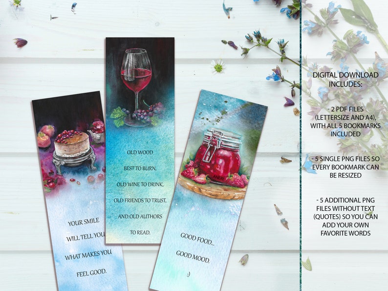 Printable Bookmarks With Food Watercolor Illustrations, Dessert Cards ...