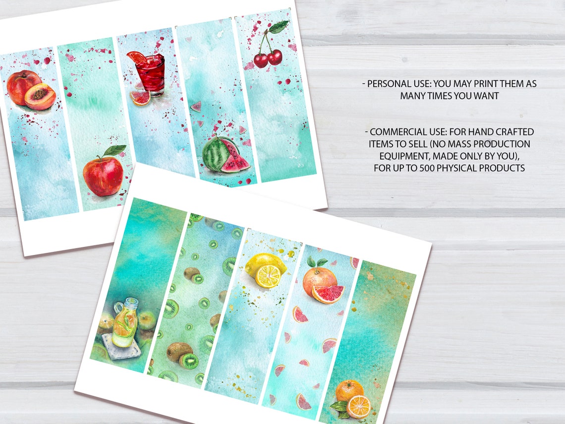Digital PNG Bookmarks With Fruits Watercolor Illustrations, Sublimation ...