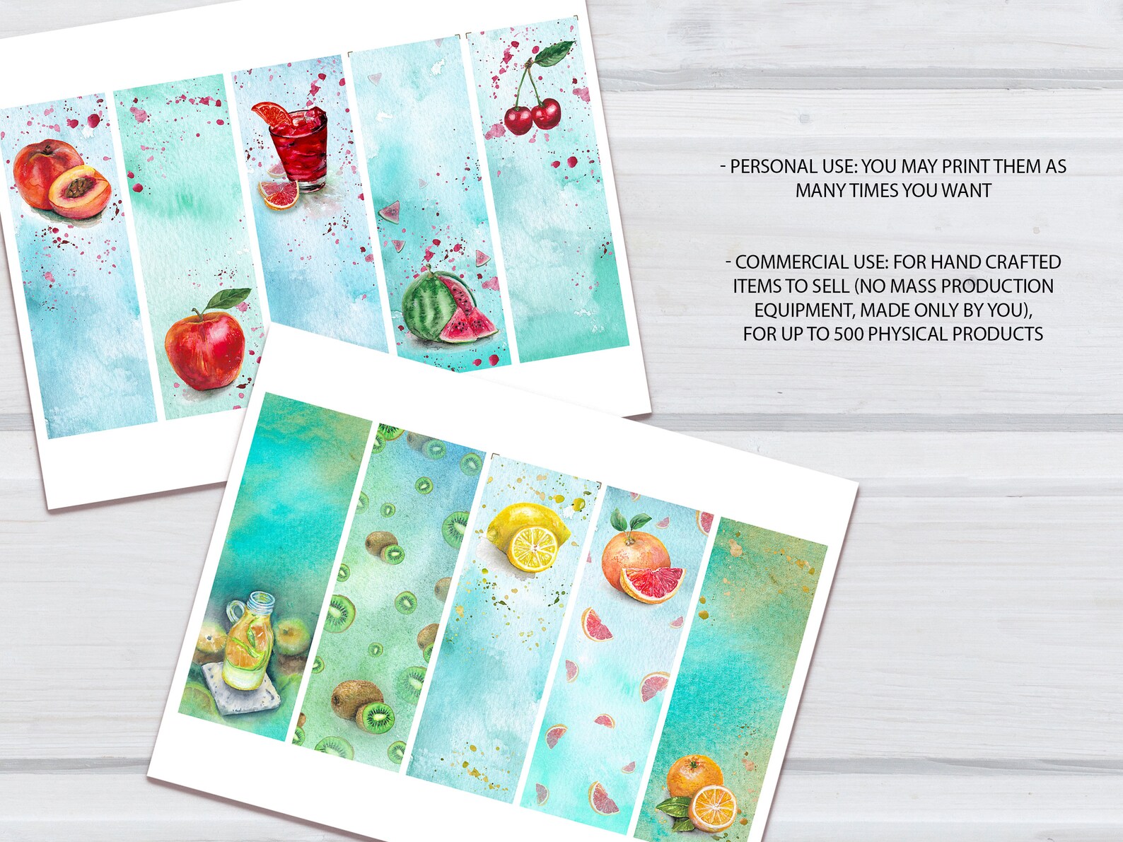Digital PNG Bookmarks With Fruits Watercolor Illustrations, Sublimation ...