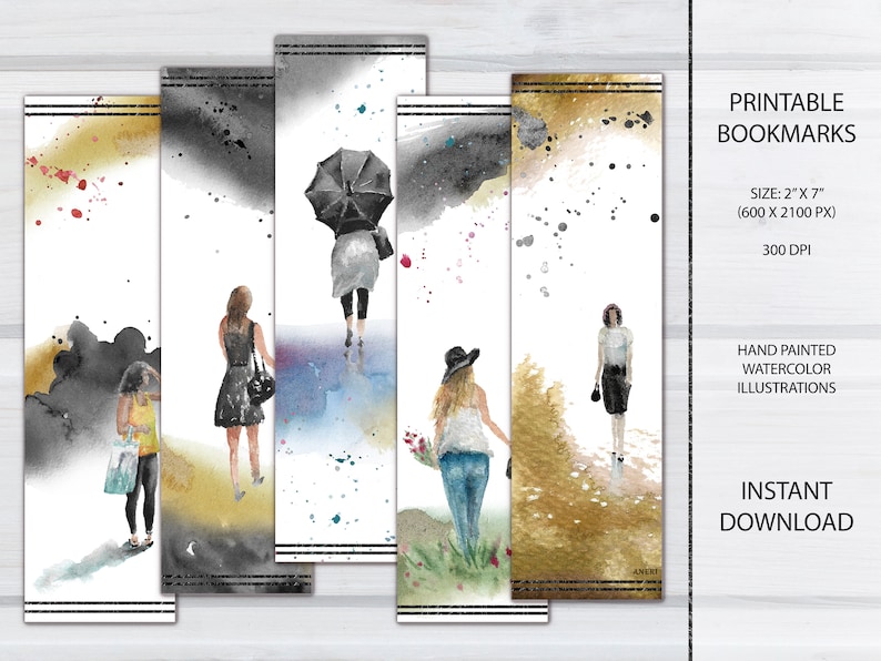 Printable Bookmarks With People, Watercolor Illustrations, Women ...