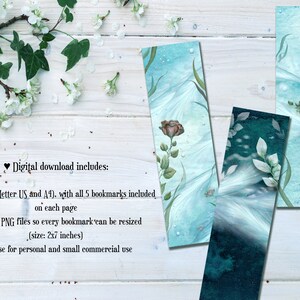 Printable Bookmarks "flowers in Water", Digital Download, Turquoise ...
