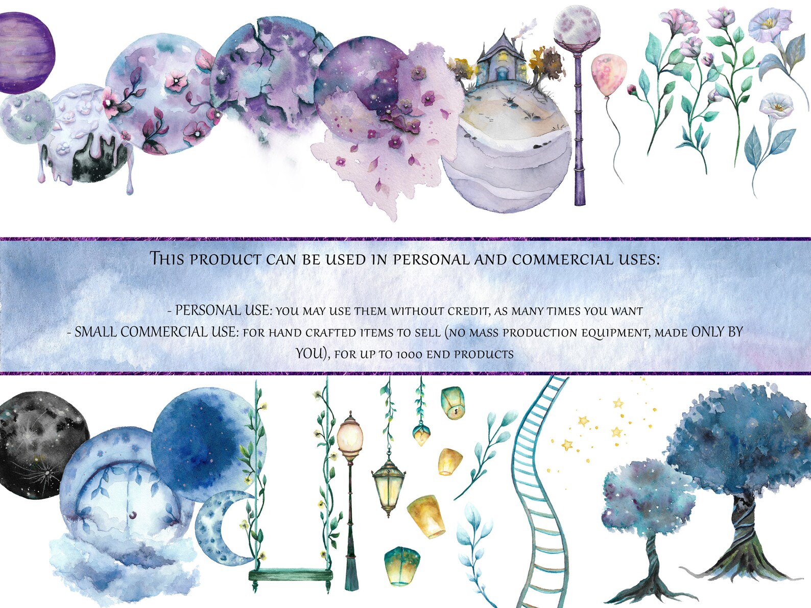 Dreams Watercolor Clipart Watercolor Planets PNG Unique Sky - Etsy
