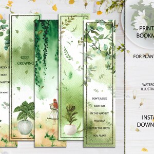 Printable Bookmarks With Watercolor Illustrations, Plant Lover, Floral ...
