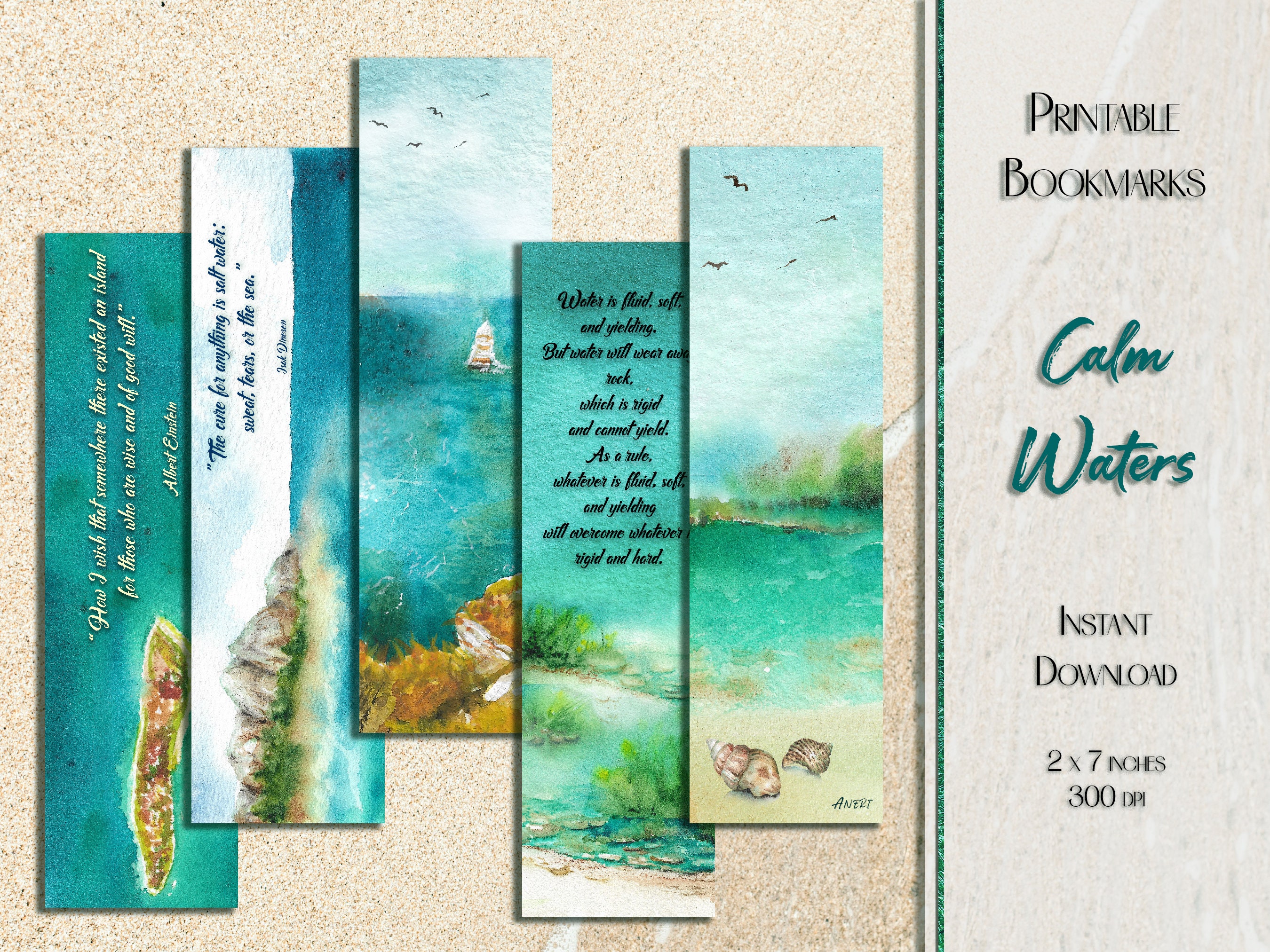 Calm Waters Digital Bookmarks, Set of 5 Printable Bookmarks With ...