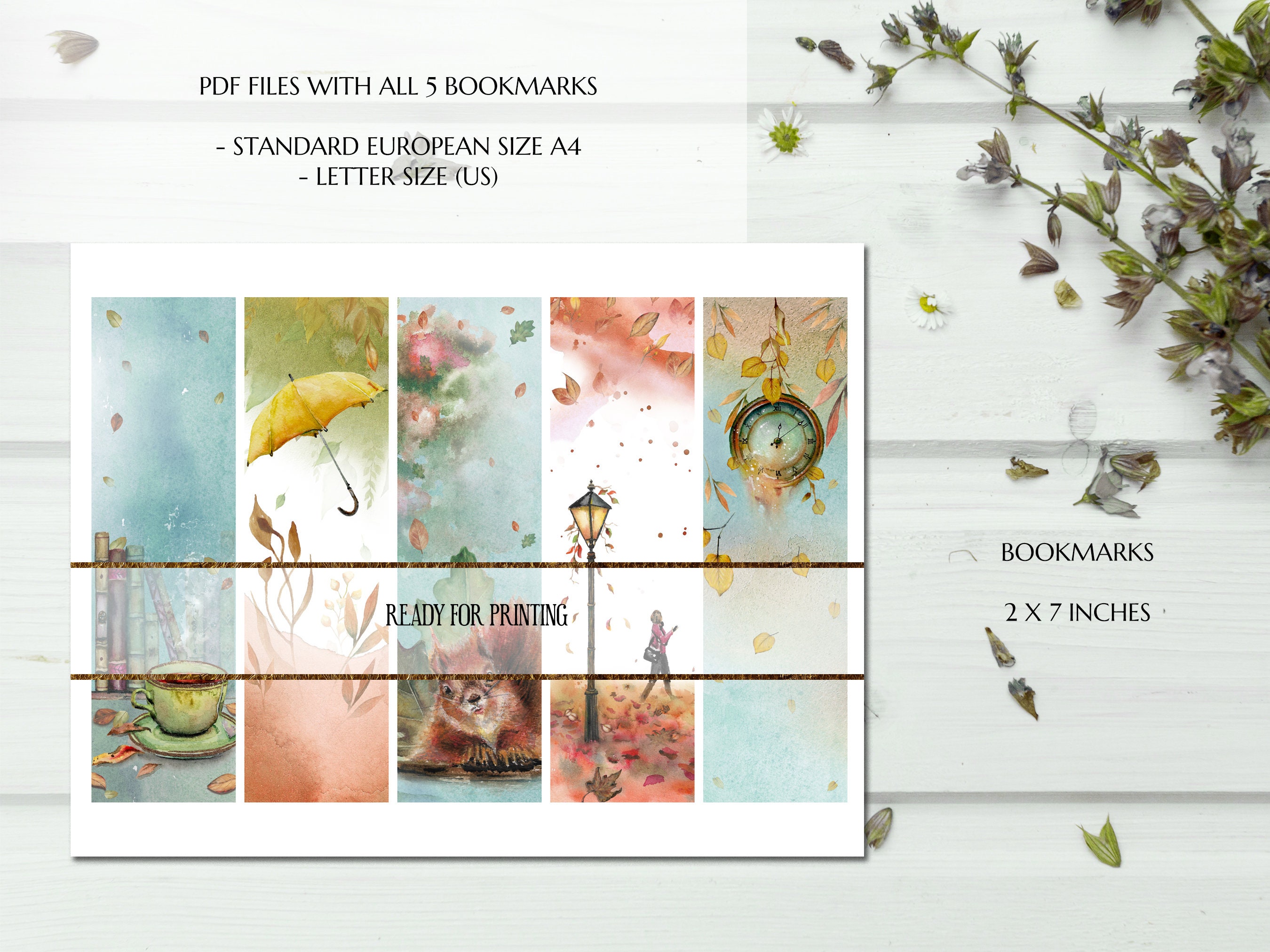 Autumn Inspired Digital Bookmarks Set of 5 Printable - Etsy