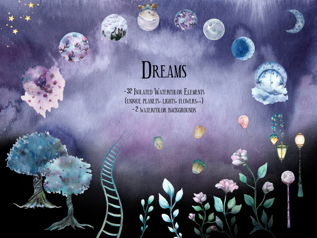 Dreams Watercolor Clipart, Watercolor Planets PNG, Unique Sky ...