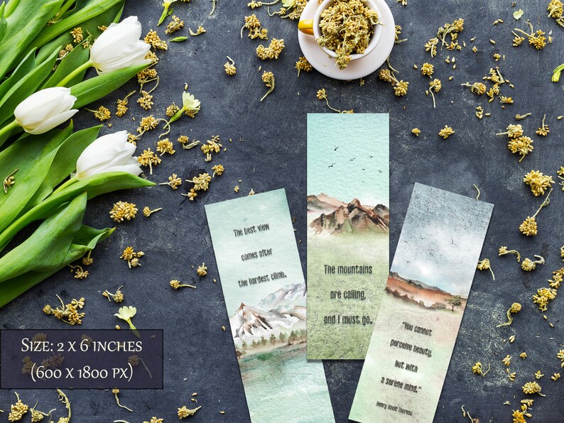 Printable Bookmarks With Watercolor Mountain Illustrations - Etsy
