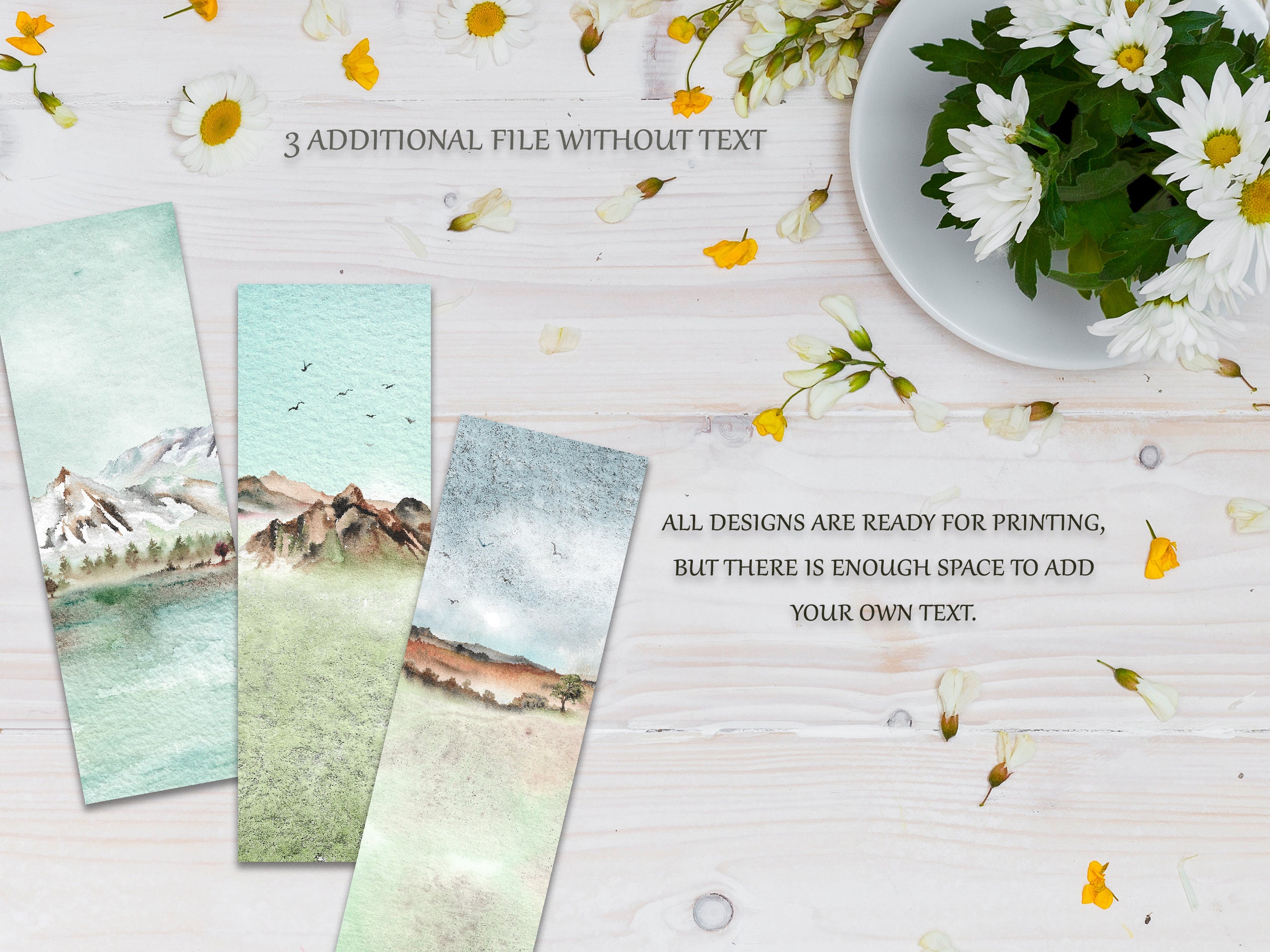 Printable Bookmarks With Watercolor Mountain Illustrations, Digital ...