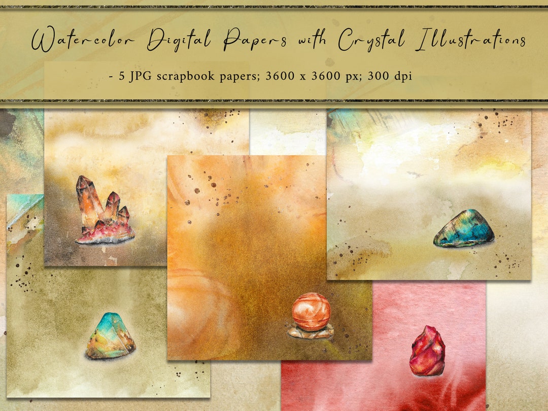 Digital Papers With Watercolor Crystals, Printable Scrapbook Paper ...