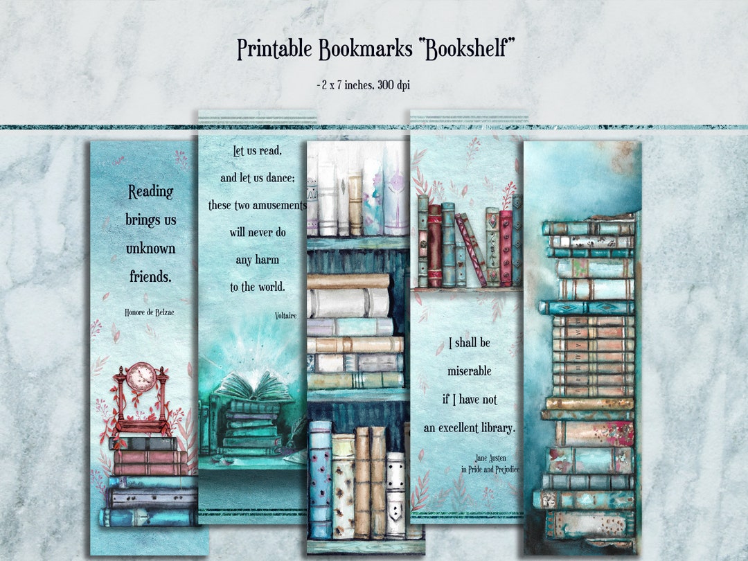 Printable Bookmarks Bookshelf PNG Bookmark With Vintage - Etsy