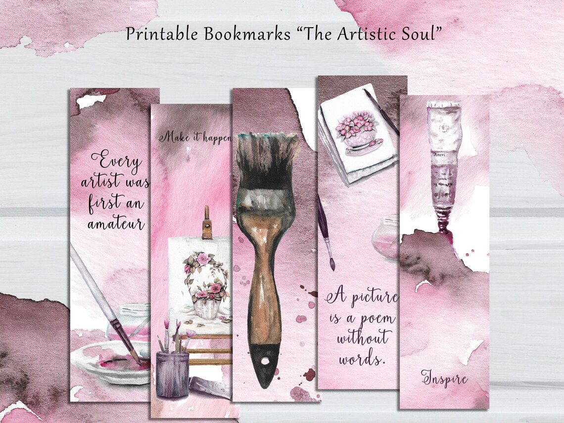 Printable Bookmarks for Artistic Souls, Set of 5 Digital Bookmarks, for ...
