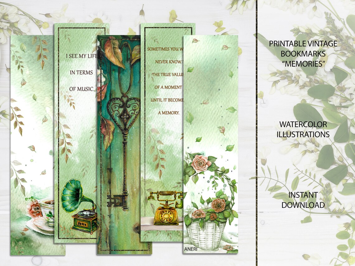 Printable Vintage Bookmarks, Watercolor Illustrations, Antique Tags ...