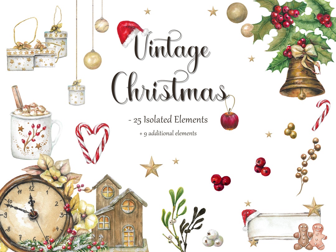 Vintage Christmas Decorations Clipart, Christmas Clip Art, Vintage ...