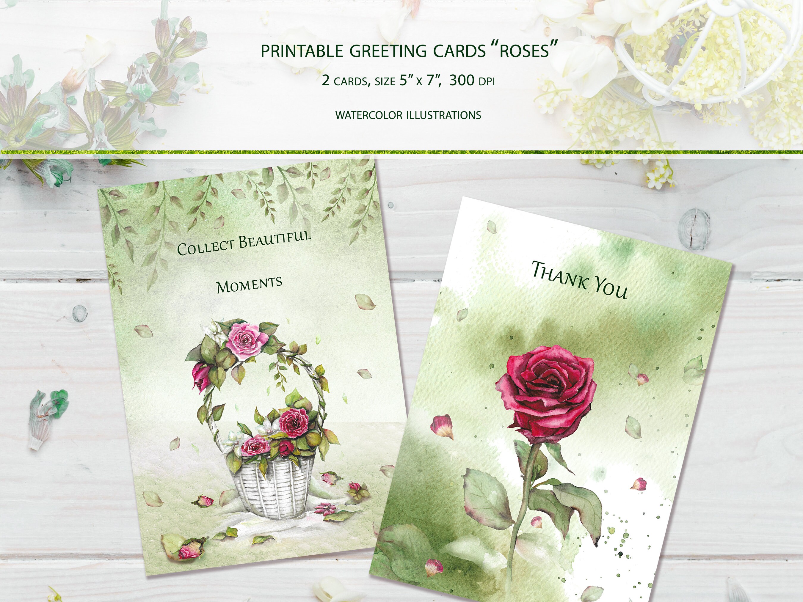 Digital Greeting Cards Printable Rose Card Happy Birthday - Etsy