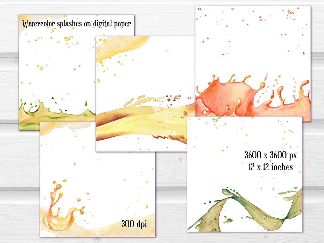 Citrus Fruits Clipart and Watercolor Backgrounds, Digital Paper With ...