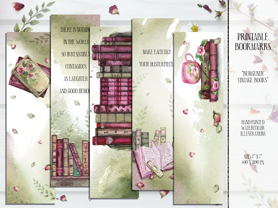 Printable Vintage Bookmarks Red Antique Books Olive Green - Etsy