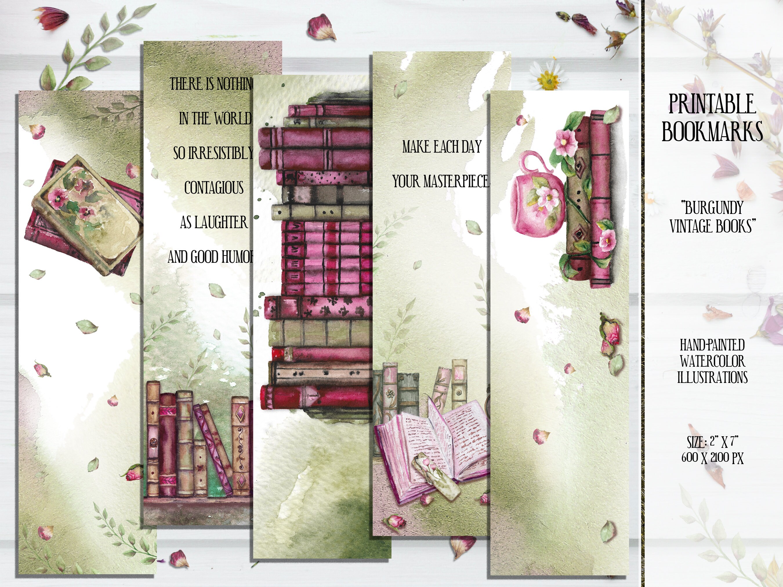 Printable Vintage Bookmarks, Red Antique Books, Olive Green and ...