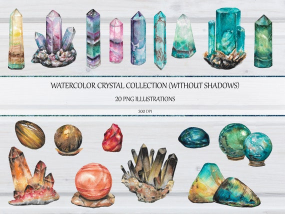 Watercolor Crystals Clipart Version Without Shadows Crystal - Etsy