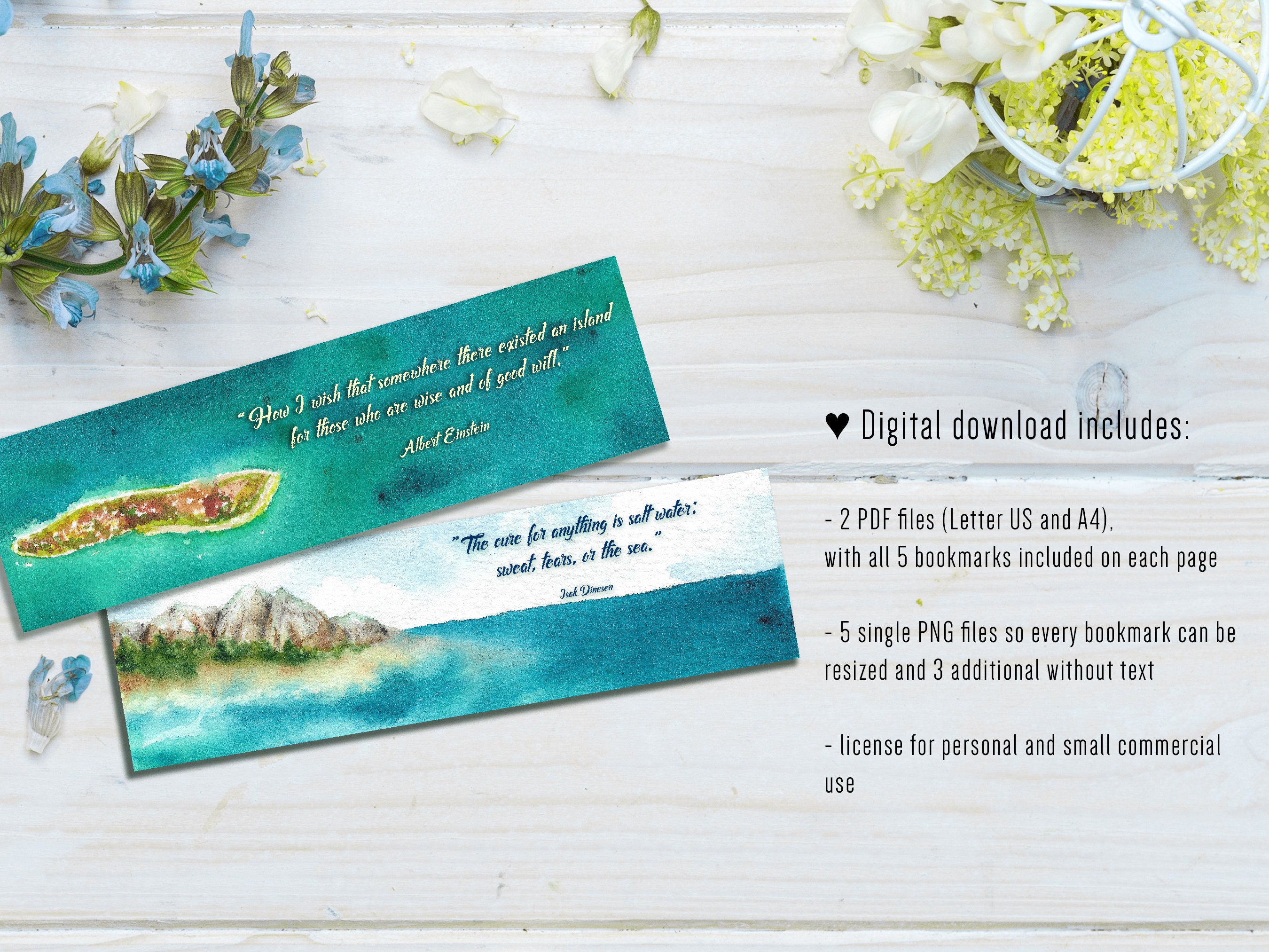 Calm Waters Digital Bookmarks, Set of 5 Printable Bookmarks With ...