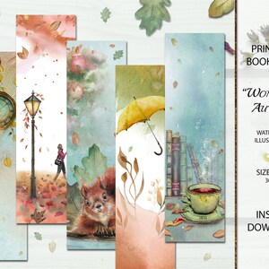 Autumn Inspired Digital Bookmarks, Set of 5 Printable Bookmarks, Book ...