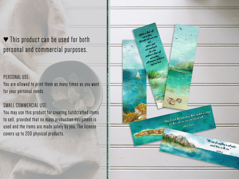 Calm Waters Digital Bookmarks, Set of 5 Printable Bookmarks With ...