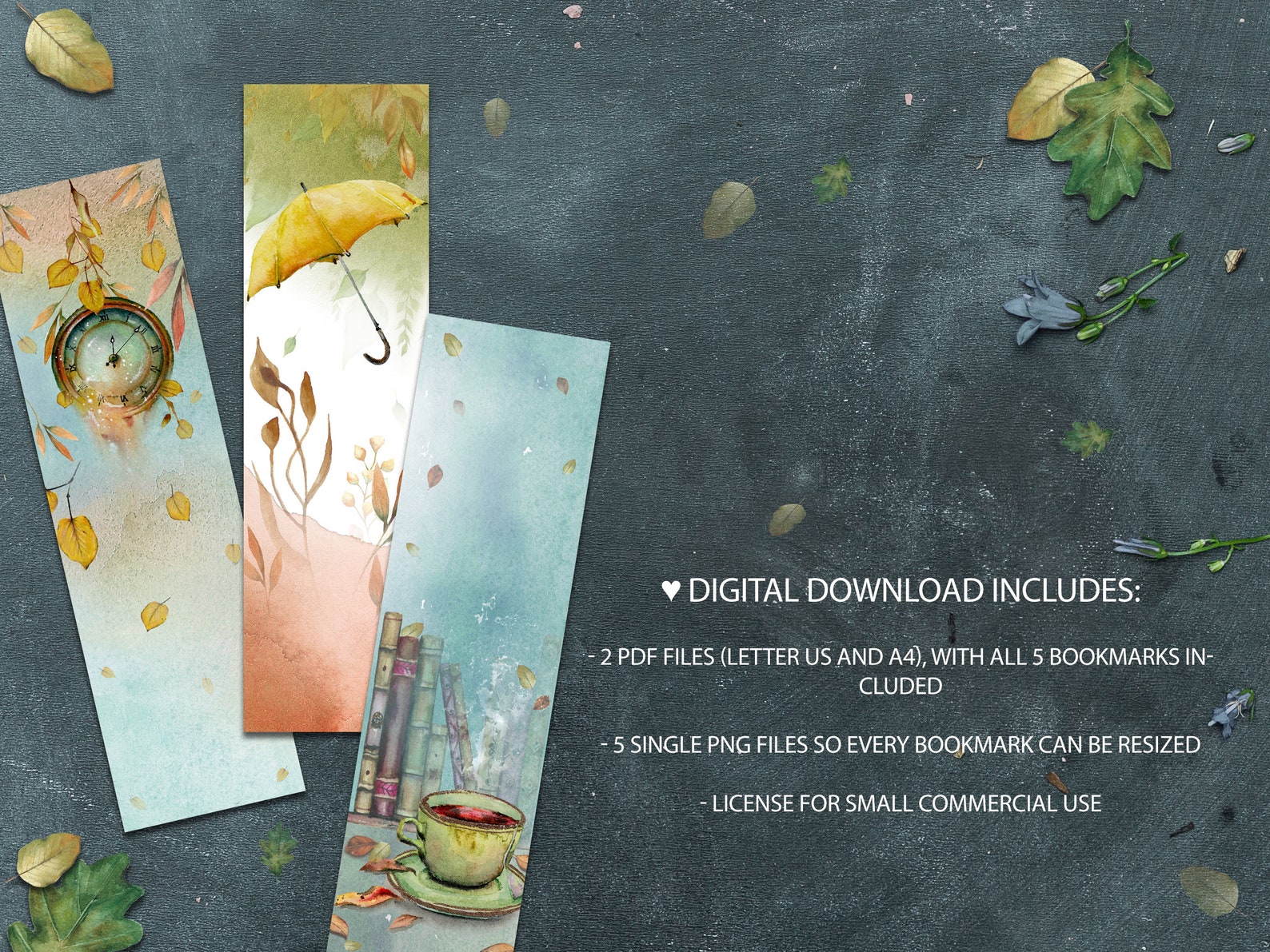 Autumn Inspired Digital Bookmarks Set of 5 Printable - Etsy