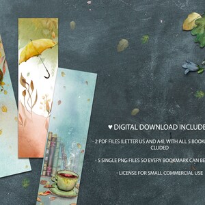 Autumn Inspired Digital Bookmarks, Set of 5 Printable Bookmarks, Book ...