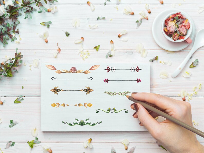 Vintage Book Dividers and Old Paper Scrolls, Watercolor Old Texture ...